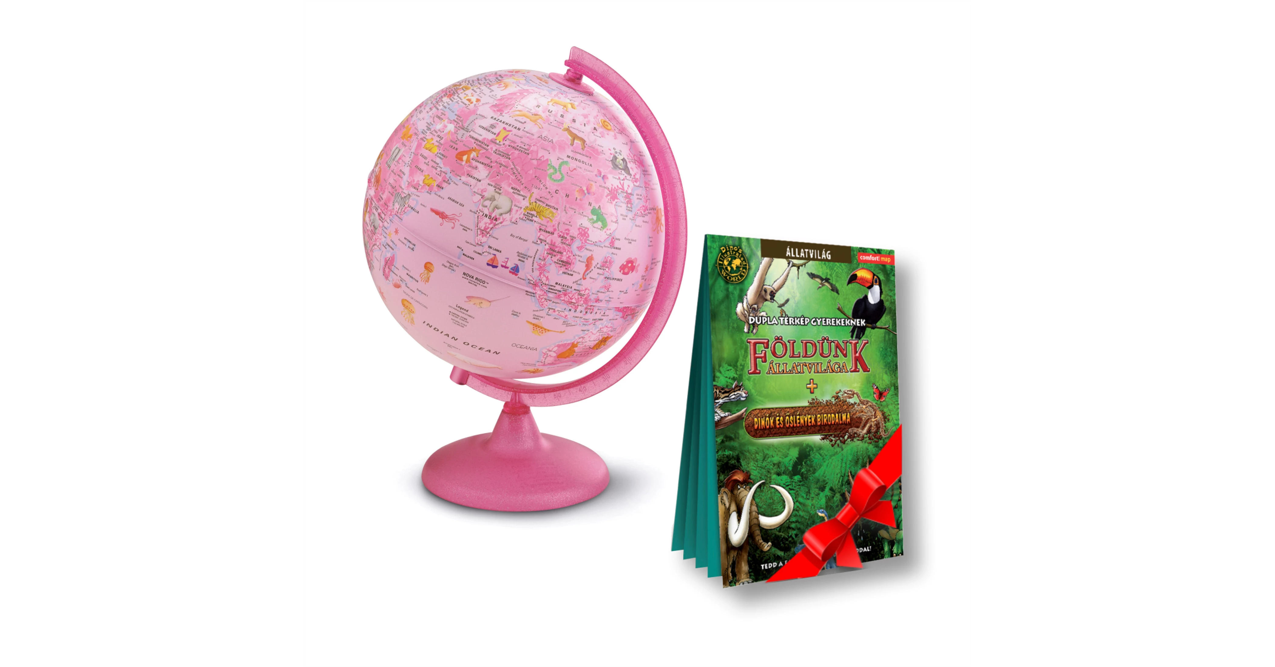 PINK ZOO világító földgömb 25cm-állatvilág tematikával, kislányoknak ...